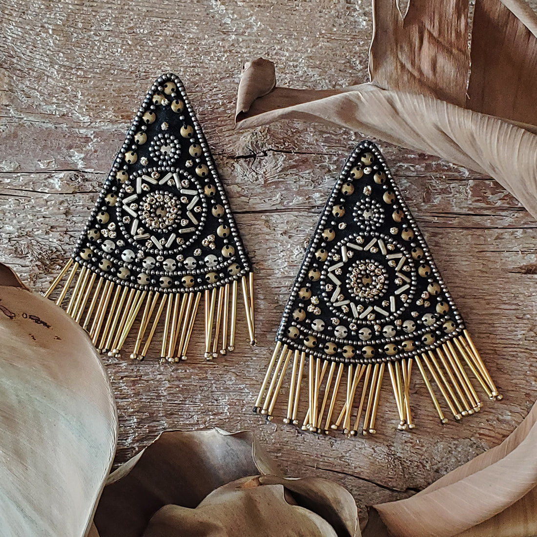 Hand Beaded Oversize Triangle Earrings – koa kaya