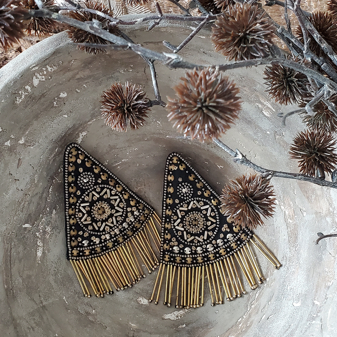 Hand Beaded Oversize Triangle Earrings – koa kaya