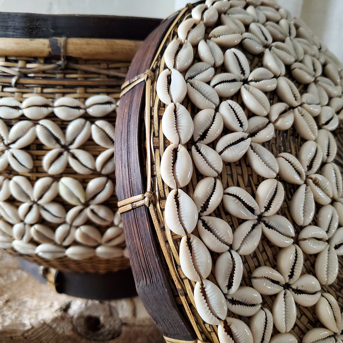 Large Handmade Seashell & Rattan Basket with lid from Bali – koa kaya
